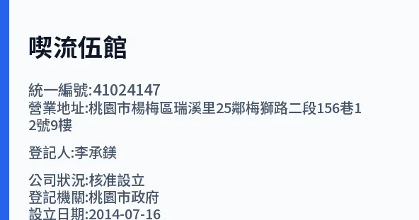 喫流伍館的照片-統編 41024147(桃園市) 公司登記資料與營業項目詳細圖表