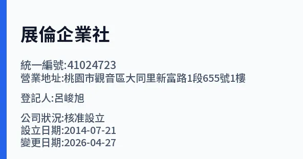 展倫企業社的照片-統編 41024723(桃園市) 公司登記資料與營業項目詳細圖表