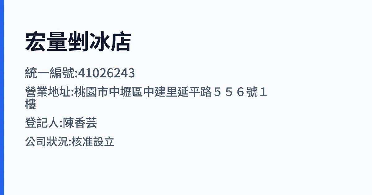 宏量剉冰店 - 統編 41026243(桃園市) 公司登記資料與營業項目詳細圖表