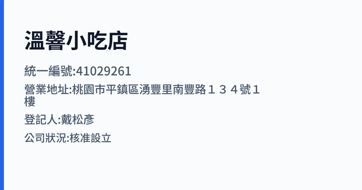 溫韾小吃店 - 統編 41029261(桃園市) 公司登記資料與營業項目詳細圖表