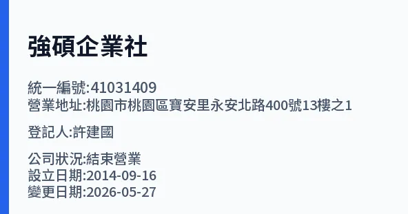 強碩企業社的照片-統編 41031409(桃園市) 公司登記資料與營業項目詳細圖表