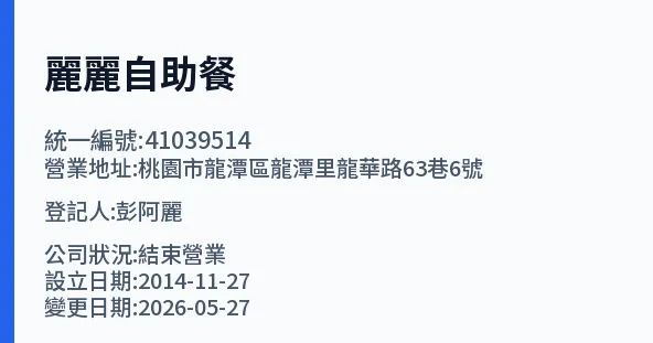 麗麗自助餐的照片-統編 41039514(桃園市) 公司登記資料與營業項目詳細圖表