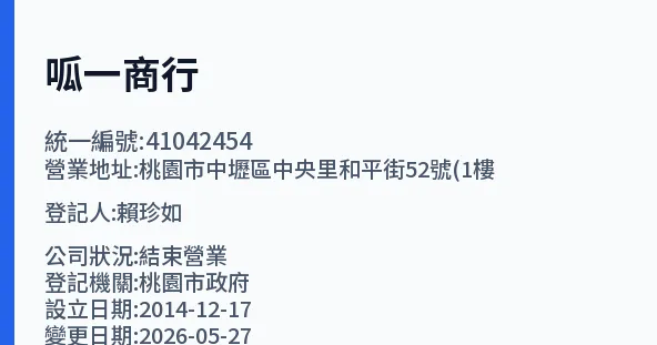 呱一商行的照片-統編 41042454(桃園市) 公司登記資料與營業項目詳細圖表