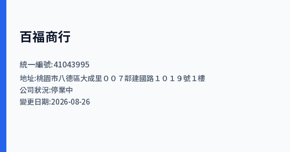百福商行的照片-統編 41043995(桃園市) 公司登記資料與營業項目詳細圖表