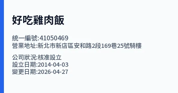好吃雞肉飯的照片-統編 41050469(新北市) 公司登記資料與營業項目詳細圖表