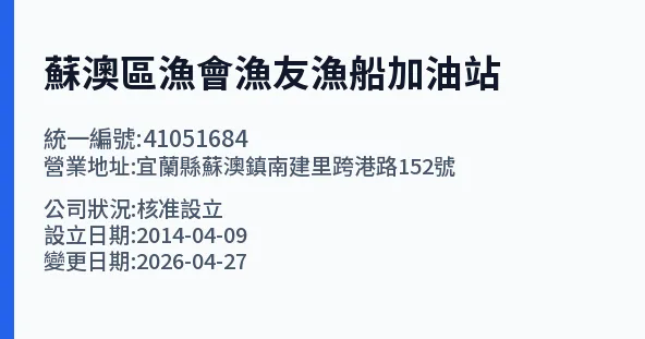 蘇澳區漁會漁友漁船加油站的照片-統編 41051684(宜蘭縣) 公司登記資料與營業項目詳細圖表