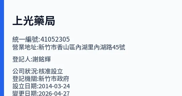 上光藥局的照片-統編 41052305(新竹市) 公司登記資料與營業項目詳細圖表