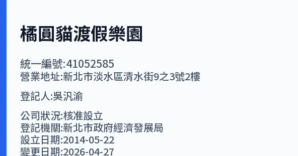 橘圓貓渡假樂園的照片-統編 41052585(新北市) 公司登記資料與營業項目詳細圖表