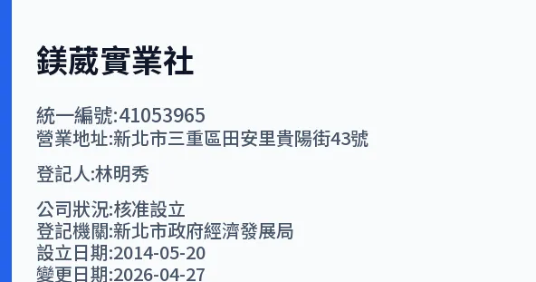 鎂葳實業社的照片-統編 41053965(新北市) 公司登記資料與營業項目詳細圖表