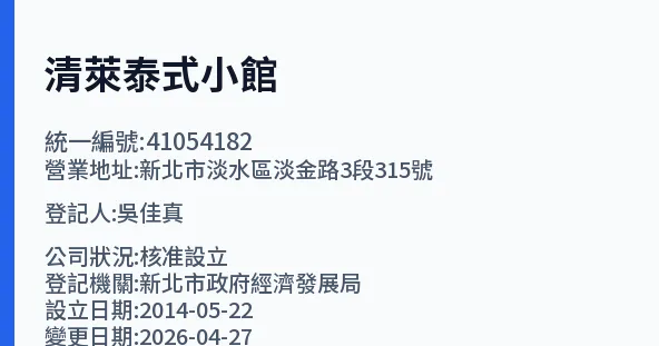 清萊泰式小館的照片-統編 41054182(新北市) 公司登記資料與營業項目詳細圖表