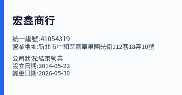 宏鑫商行的照片-統編 41054319(新北市) 公司登記資料與營業項目詳細圖表