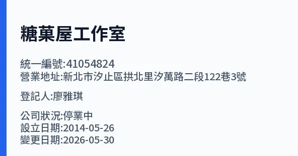 糖菓屋工作室的照片-統編 41054824(新北市) 公司登記資料與營業項目詳細圖表