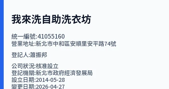 我來洗自助洗衣坊的照片-統編 41055160(新北市) 公司登記資料與營業項目詳細圖表