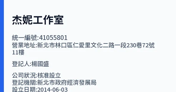 杰妮工作室的照片-統編 41055801(新北市) 公司登記資料與營業項目詳細圖表