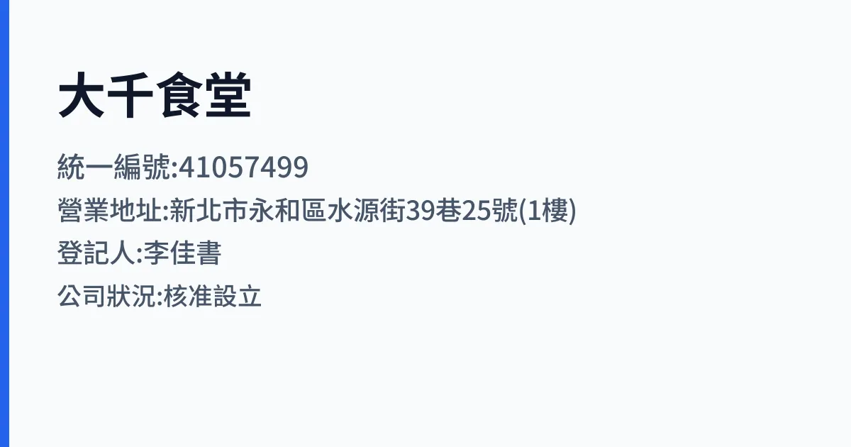 大千食堂 - 統編 41057499(新北市) 公司登記資料與營業項目詳細圖表