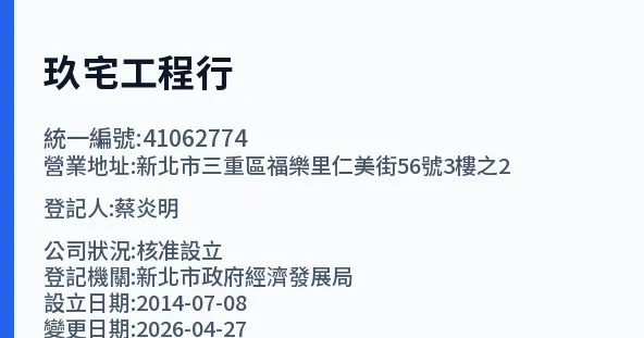 玖宅工程行的照片-統編 41062774(新北市) 公司登記資料與營業項目詳細圖表
