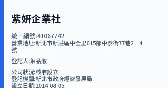 紫妍企業社的照片-統編 41067742(新北市) 公司登記資料與營業項目詳細圖表