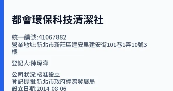 都會環保科技清潔社的照片-統編 41067882(新北市) 公司登記資料與營業項目詳細圖表