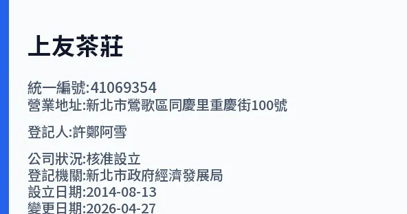 上友茶莊的照片-統編 41069354(新北市) 公司登記資料與營業項目詳細圖表