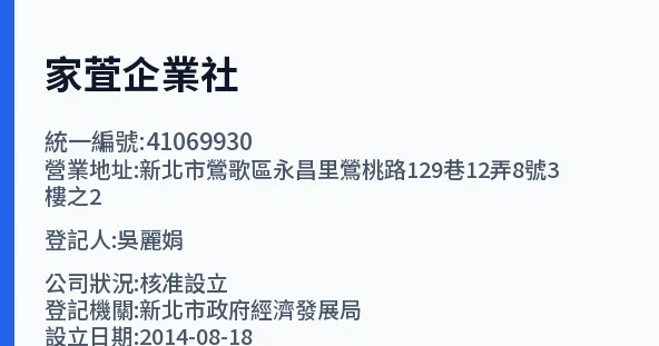 家萓企業社的照片-統編 41069930(新北市) 公司登記資料與營業項目詳細圖表