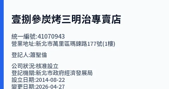 壹捌參炭烤三明治專賣店的照片-統編 41070943(新北市) 公司登記資料與營業項目詳細圖表