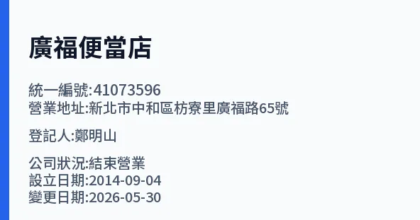 廣福便當店的照片-統編 41073596(新北市) 公司登記資料與營業項目詳細圖表