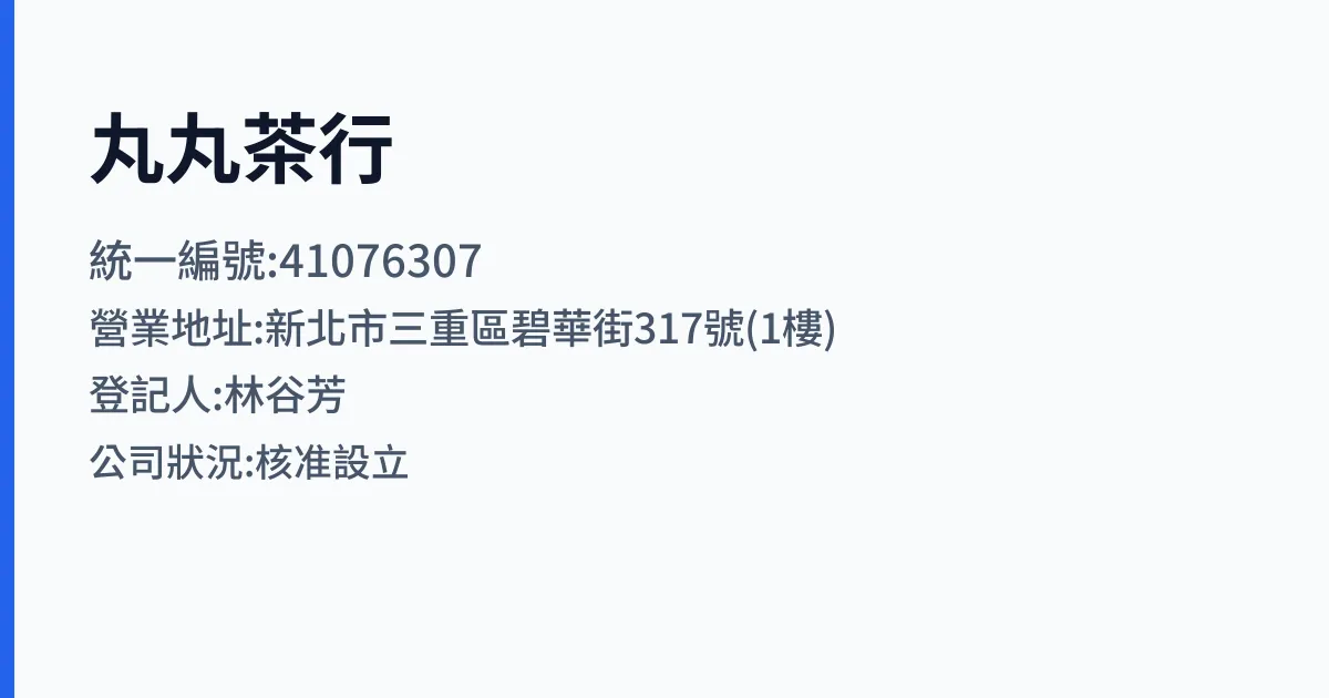 丸丸茶行 - 統編 41076307(新北市) 公司登記資料與營業項目詳細圖表
