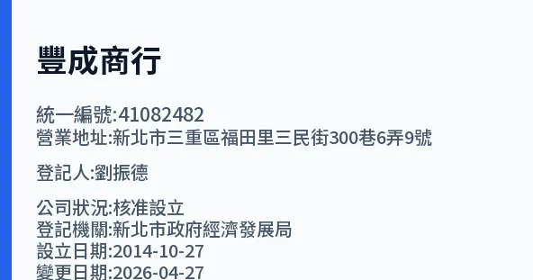 豐成商行的照片-統編 41082482(新北市) 公司登記資料與營業項目詳細圖表
