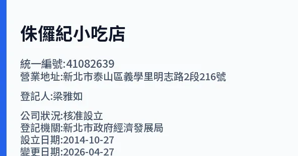 侏儸紀小吃店的照片-統編 41082639(新北市) 公司登記資料與營業項目詳細圖表