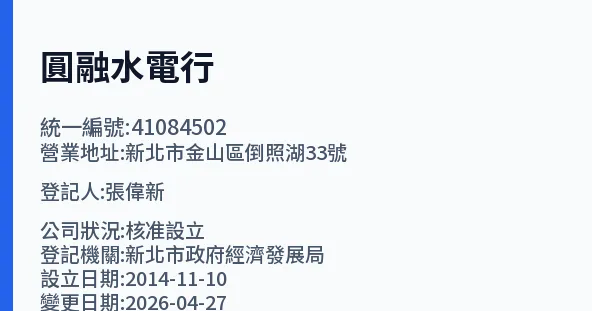 圓融水電行的照片-統編 41084502(新北市) 公司登記資料與營業項目詳細圖表