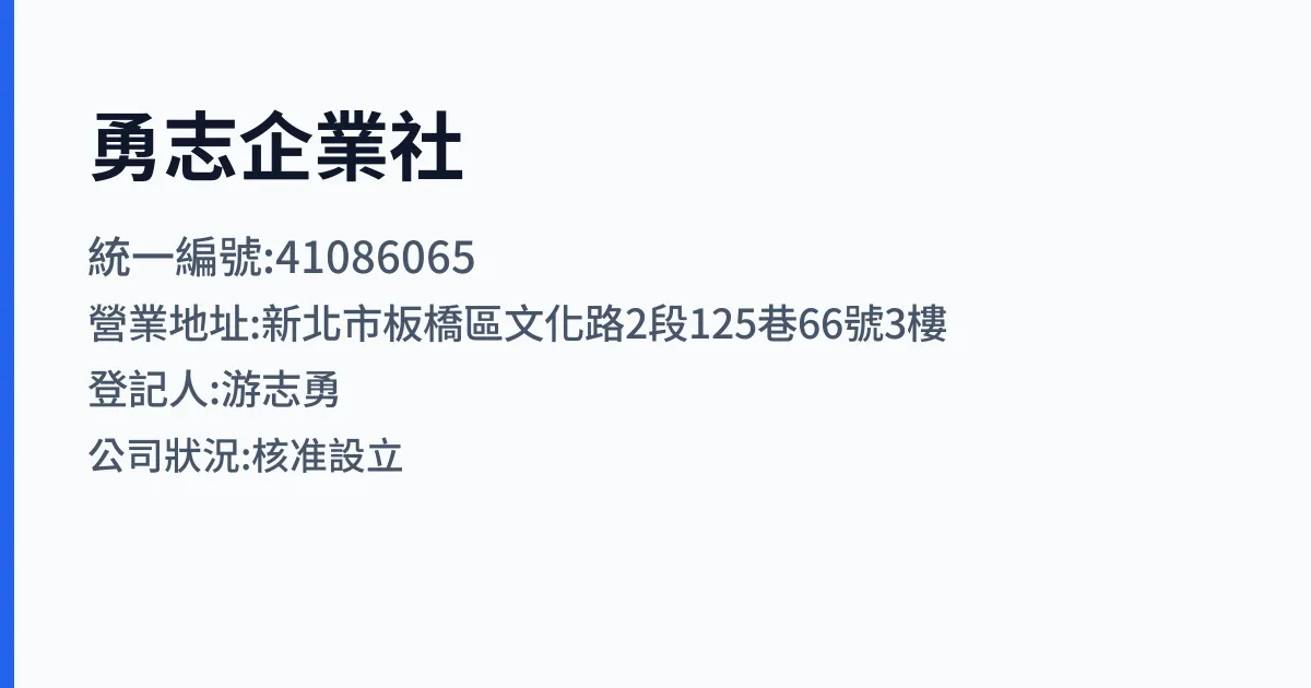 勇志企業社 - 統編 41086065(新北市) 公司登記資料與營業項目詳細圖表