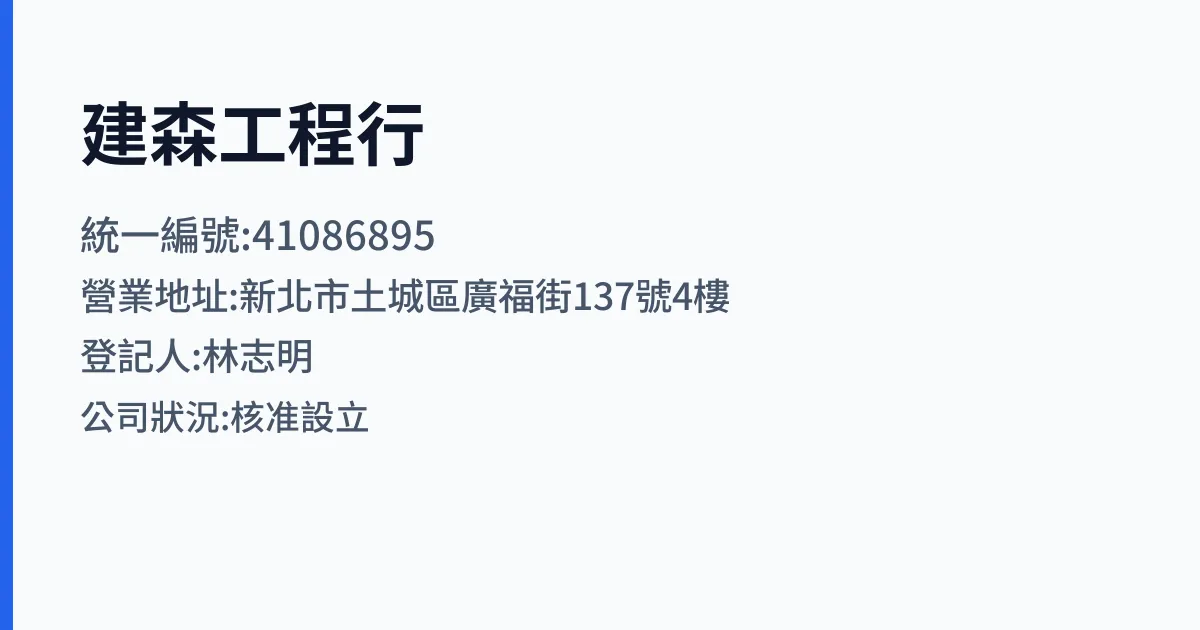 建森工程行 - 統編 41086895（新北市） 公司登記資料與營業項目詳細圖表