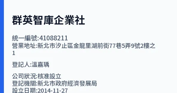 群英智庫企業社的照片-統編 41088211(新北市) 公司登記資料與營業項目詳細圖表