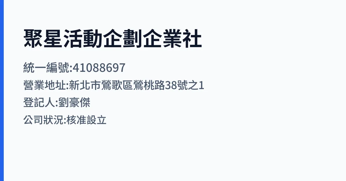 聚星活動企劃企業社 - 統編 41088697(新北市) 公司登記資料與營業項目詳細圖表