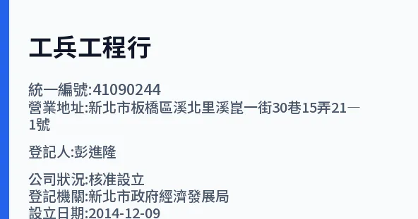 工兵工程行的照片-統編 41090244(新北市) 公司登記資料與營業項目詳細圖表