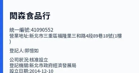 閎森食品行的照片-統編 41090552(新北市) 公司登記資料與營業項目詳細圖表