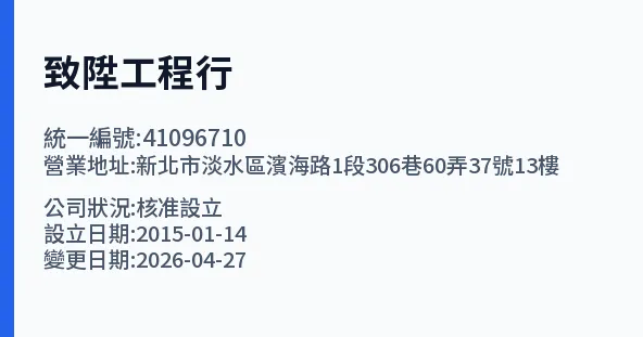 致陞工程行的照片-統編 41096710(新北市) 公司登記資料與營業項目詳細圖表