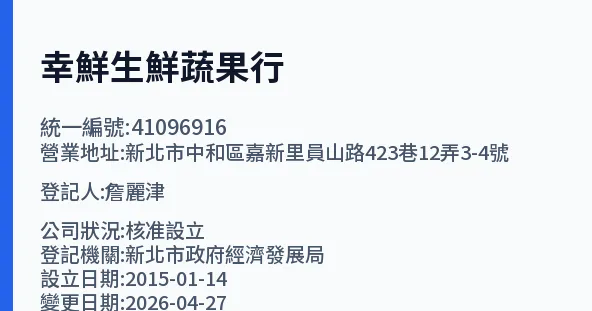 幸鮮生鮮蔬果行的照片-統編 41096916(新北市) 公司登記資料與營業項目詳細圖表