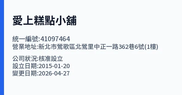 愛上糕點小舖的照片-統編 41097464(新北市) 公司登記資料與營業項目詳細圖表