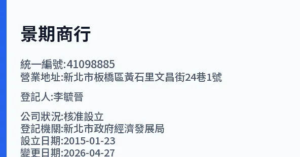 景期商行的照片-統編 41098885(新北市) 公司登記資料與營業項目詳細圖表