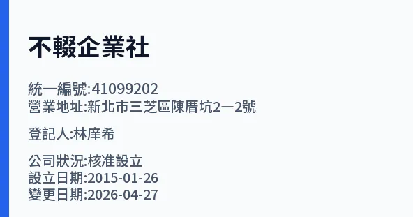 不輟企業社的照片-統編 41099202(新北市) 公司登記資料與營業項目詳細圖表