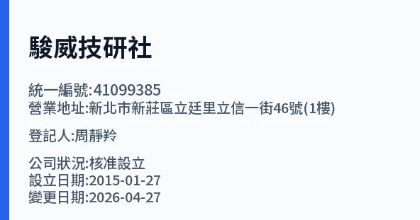 駿威技研社的照片-統編 41099385(新北市) 公司登記資料與營業項目詳細圖表
