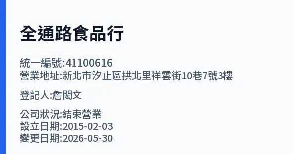 全通路食品行的照片-統編 41100616(新北市) 公司登記資料與營業項目詳細圖表