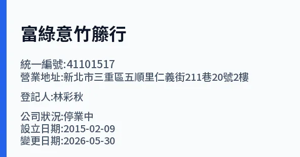 富綠意竹籐行的照片-統編 41101517(新北市) 公司登記資料與營業項目詳細圖表
