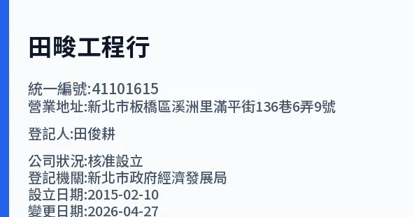 田畯工程行的照片-統編 41101615(新北市) 公司登記資料與營業項目詳細圖表