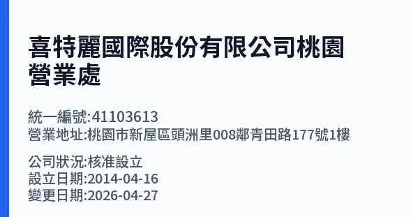 喜特麗國際股份有限公司桃園營業處的照片-統編 41103613(桃園市) 公司登記資料與營業項目詳細圖表
