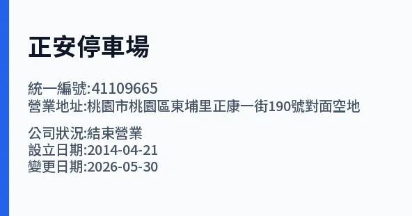正安停車場的照片-統編 41109665(桃園市) 公司登記資料與營業項目詳細圖表