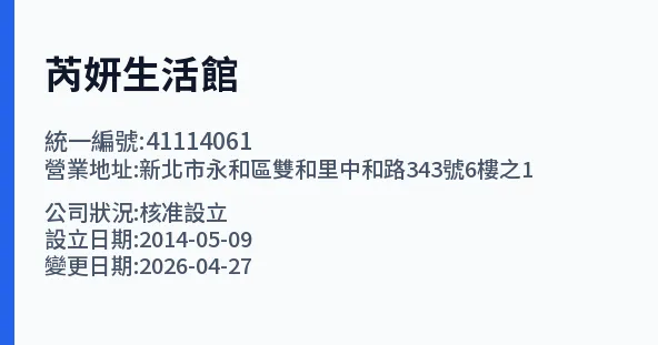 芮妍生活館的照片-統編 41114061(新北市) 公司登記資料與營業項目詳細圖表