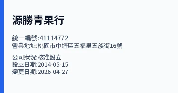 源勝青果行的照片-統編 41114772(桃園市) 公司登記資料與營業項目詳細圖表