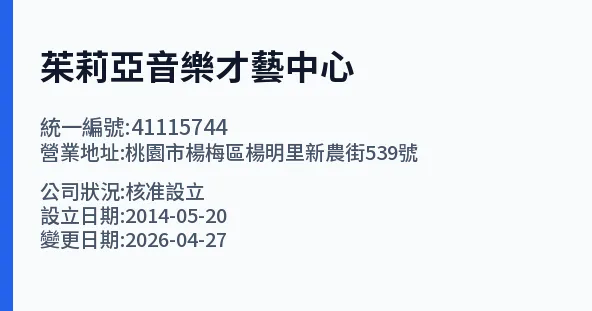 茱莉亞音樂才藝中心的照片-統編 41115744(桃園市) 公司登記資料與營業項目詳細圖表